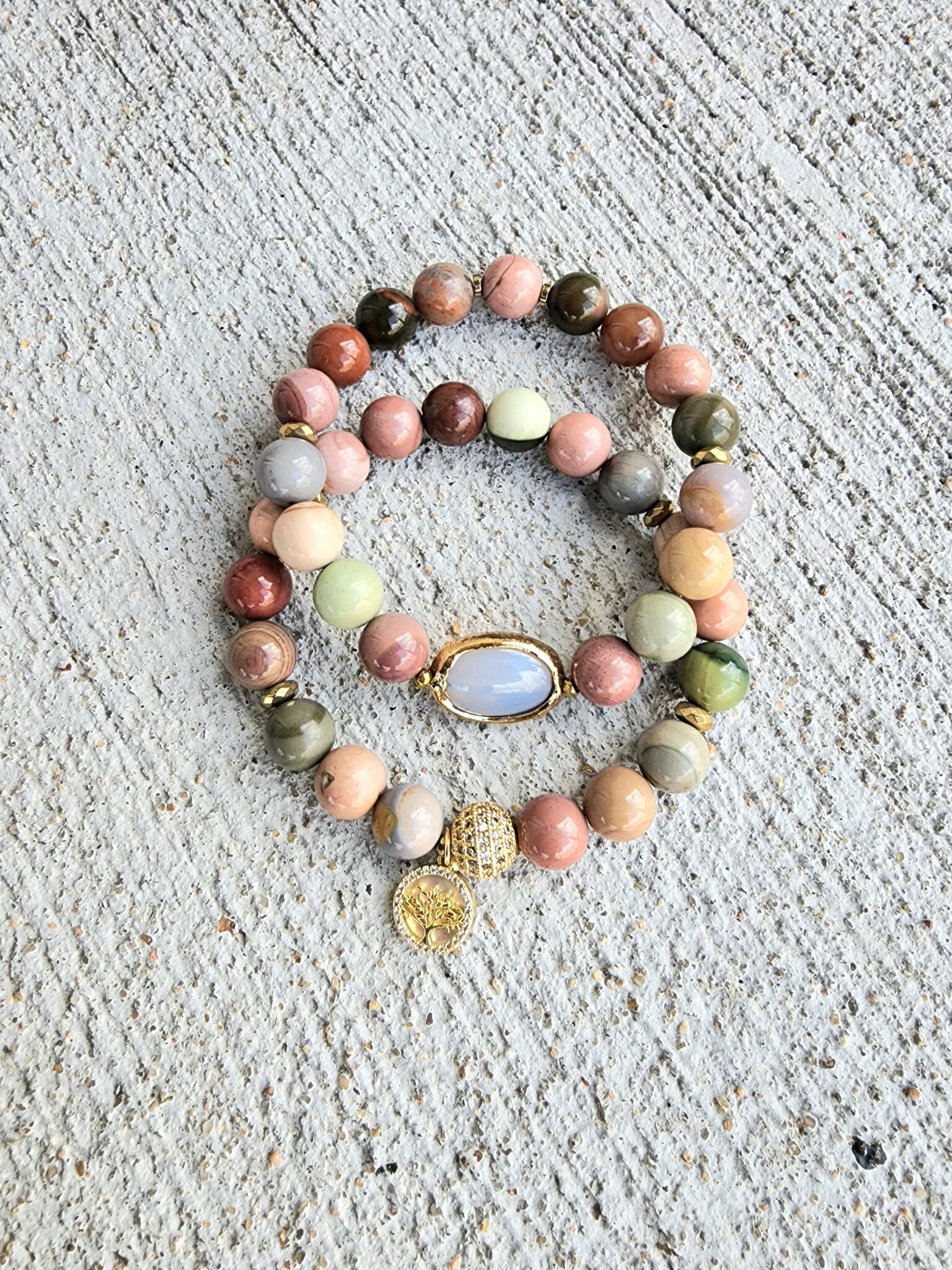 Natural Mexican Imperial Jasper gemstone bracelet set - LuxeRebel